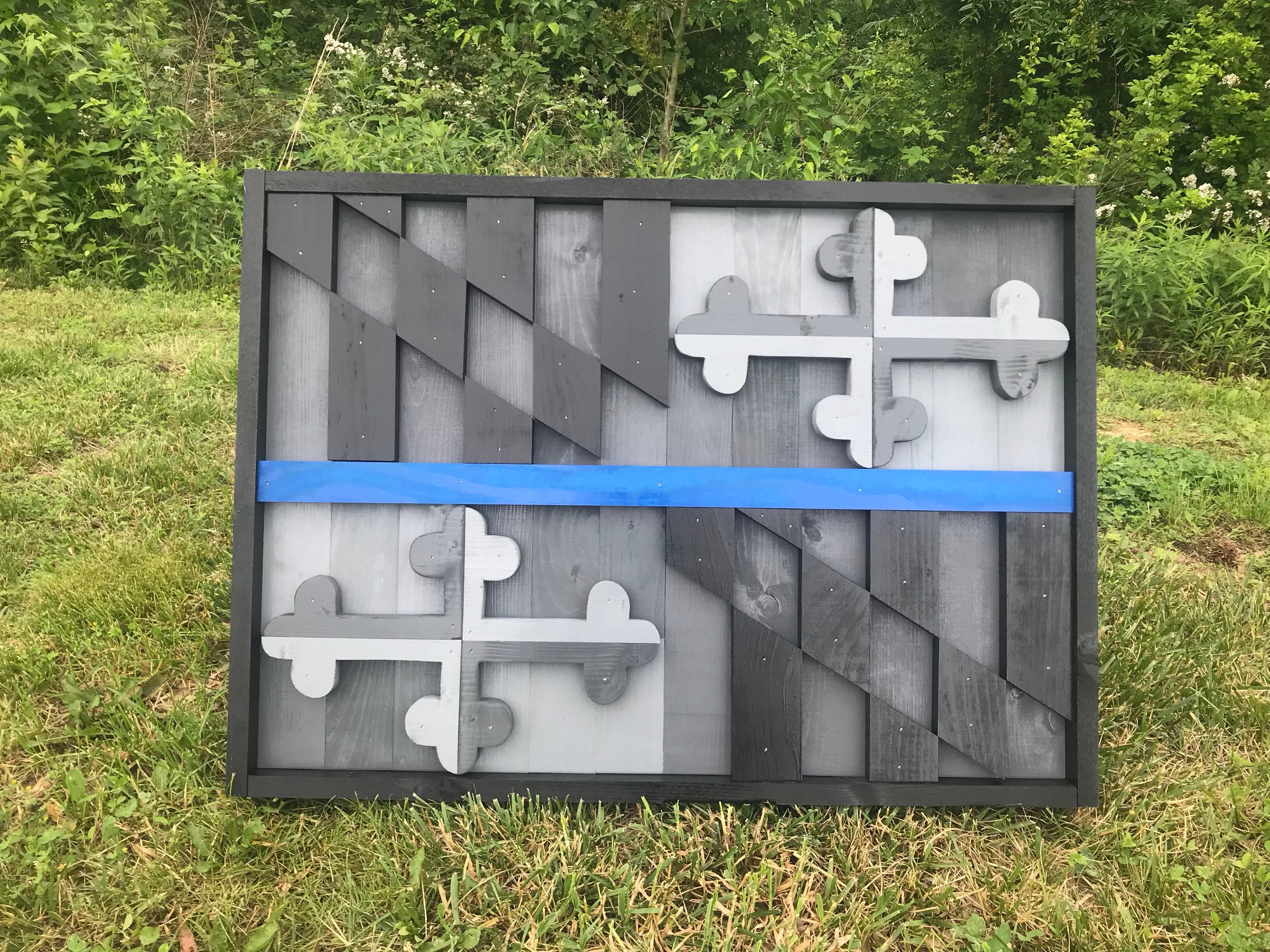 3D Gray Scale Thin Blue Line Maryland Flag Wall Art Wooden - Etsy