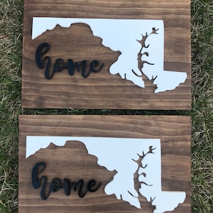 State of Maryland Outline With Script "home" Signs - Baltimore - Wood ...