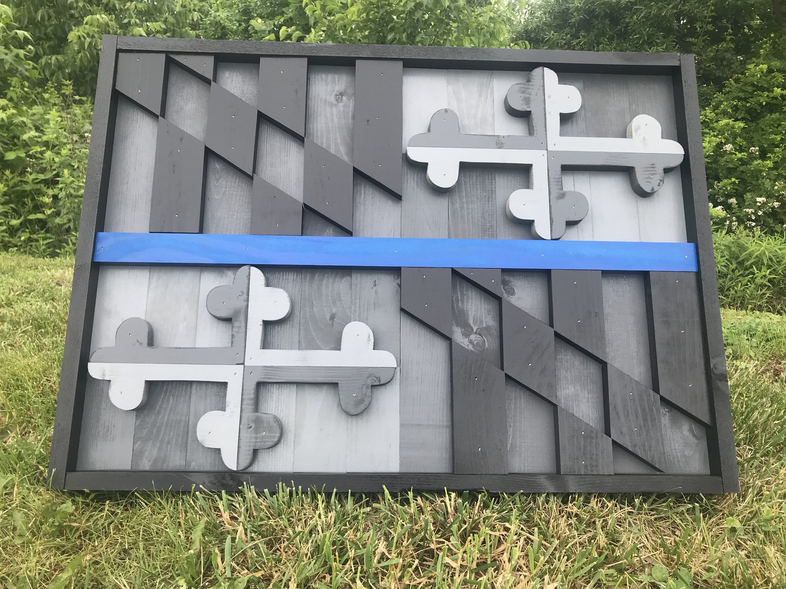 3D Gray Scale Thin Blue Line Maryland Flag Wall Art Wooden Maryland ...