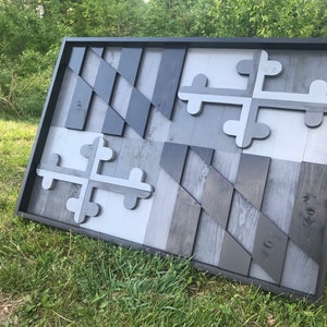 3D Gray Scale Maryland Flag - Wall Art - Wooden Maryland Flag - MD Flag ...