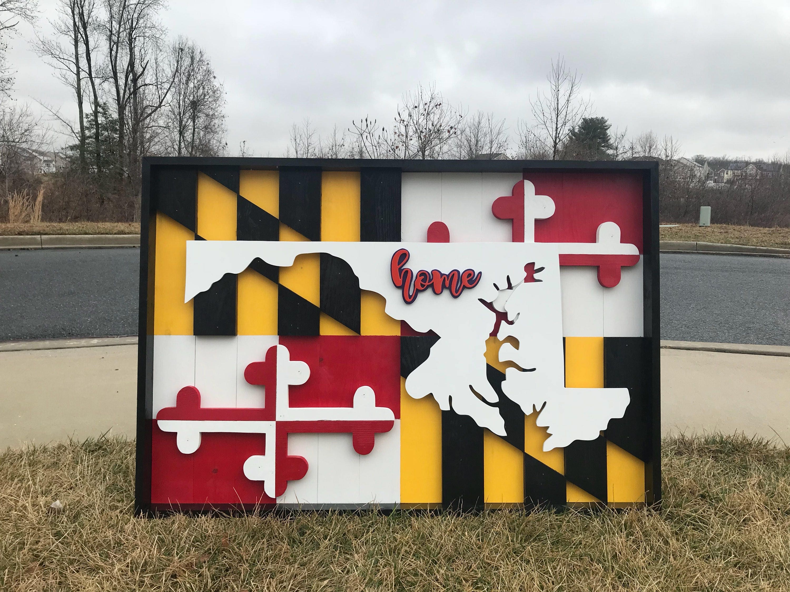 3D Traditional Maryland Flag With State of Maryland & Home Cutout Wall ...