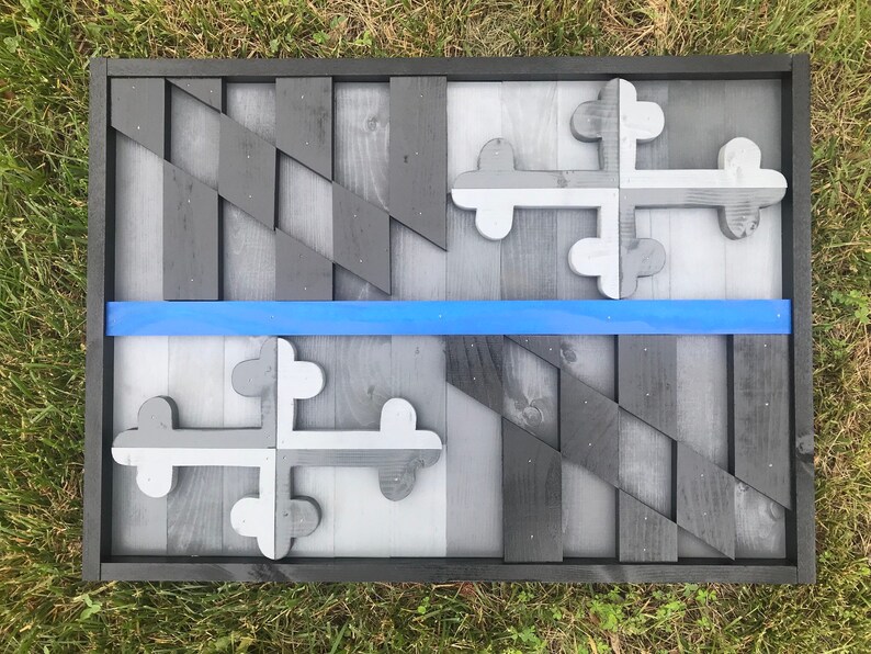 3D Gray Scale Thin Blue Line Maryland Flag Wall Art Wooden - Etsy