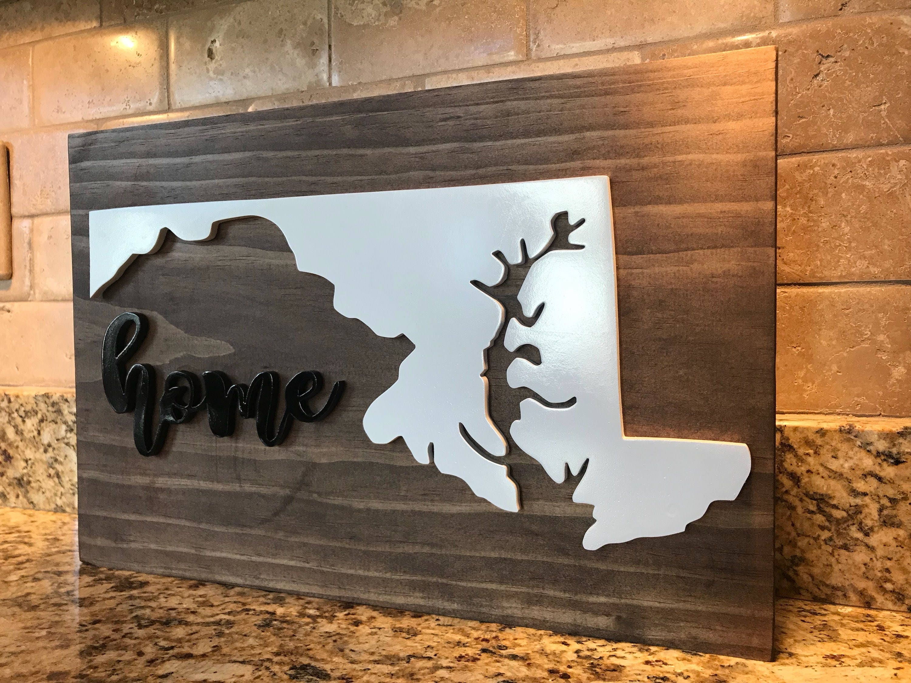 State of Maryland Outline With Script "home" Signs - Baltimore - Wood ...