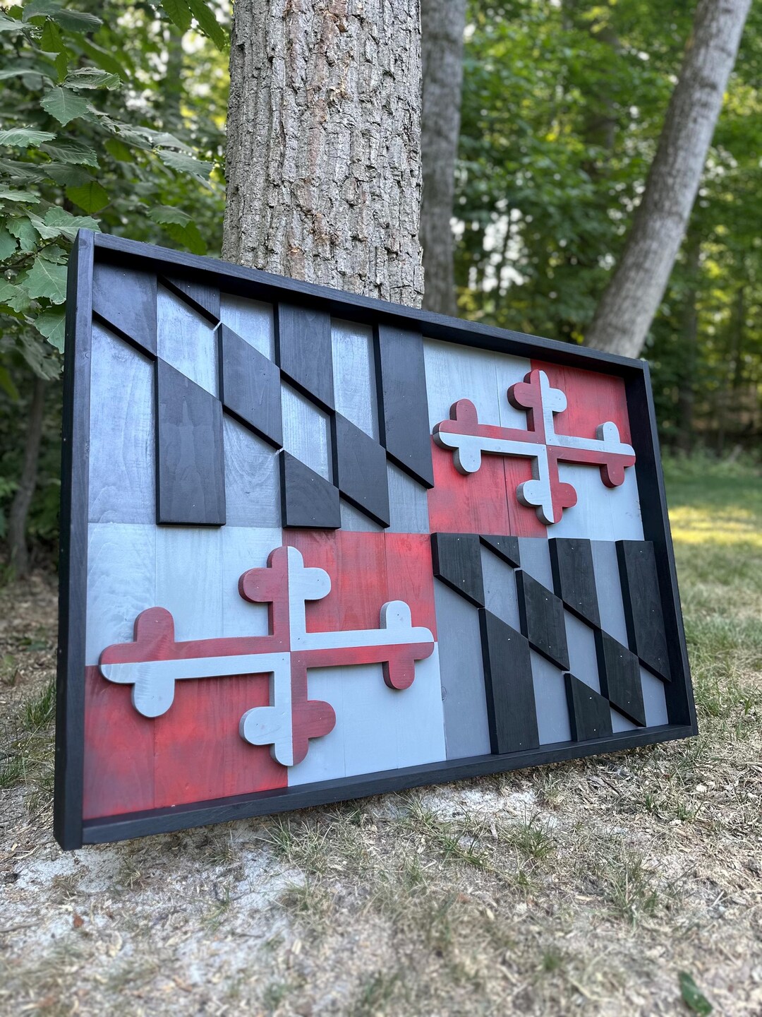 3D Maryland Flag in Gray Scale and Red - Wall Art - Wooden Maryland ...