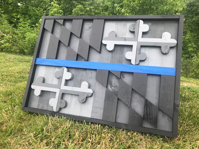 3D Gray Scale Thin Blue Line Maryland Flag Wall Art Wooden Maryland ...