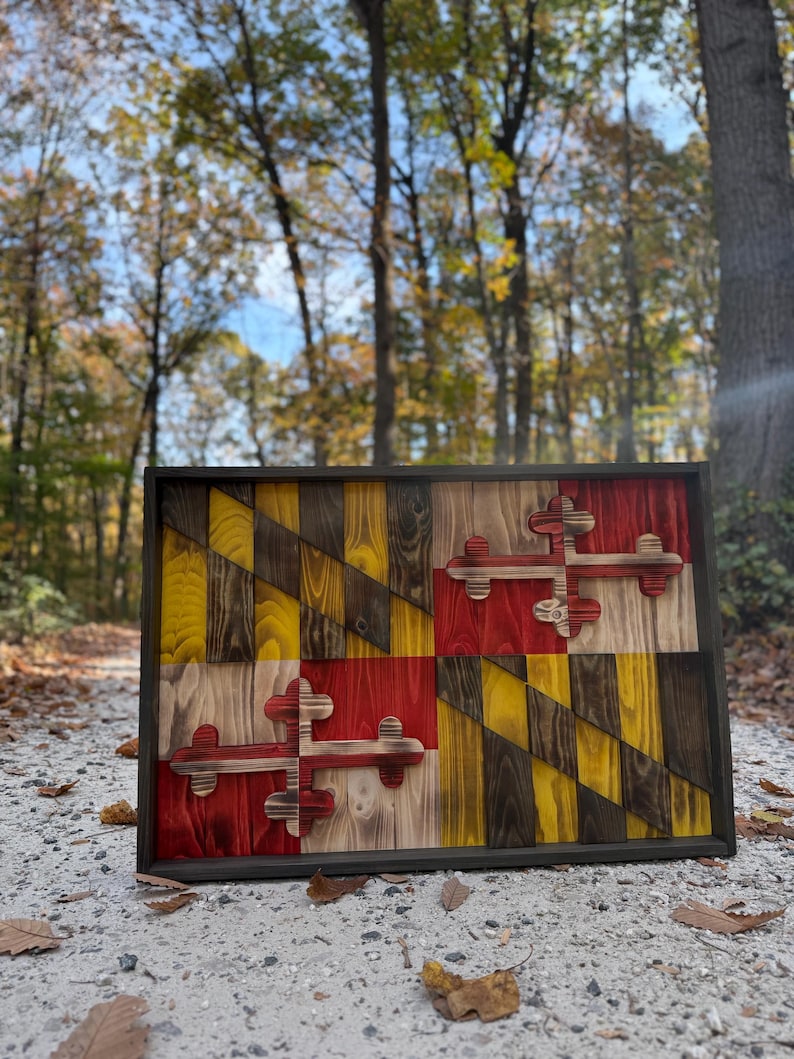 3D Charred & Stained Maryland Flag Black Frame - Wall Art - Wooden ...