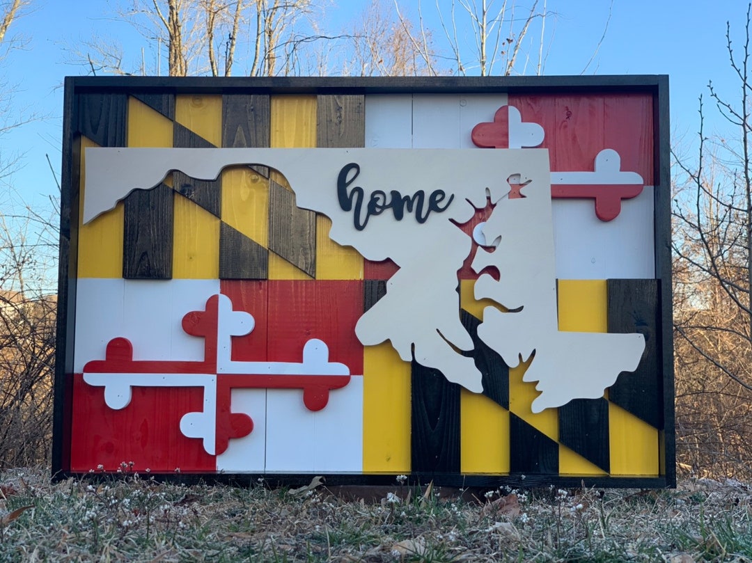 3D Traditional Maryland Flag With State of Maryland & Home Cutout Wall ...