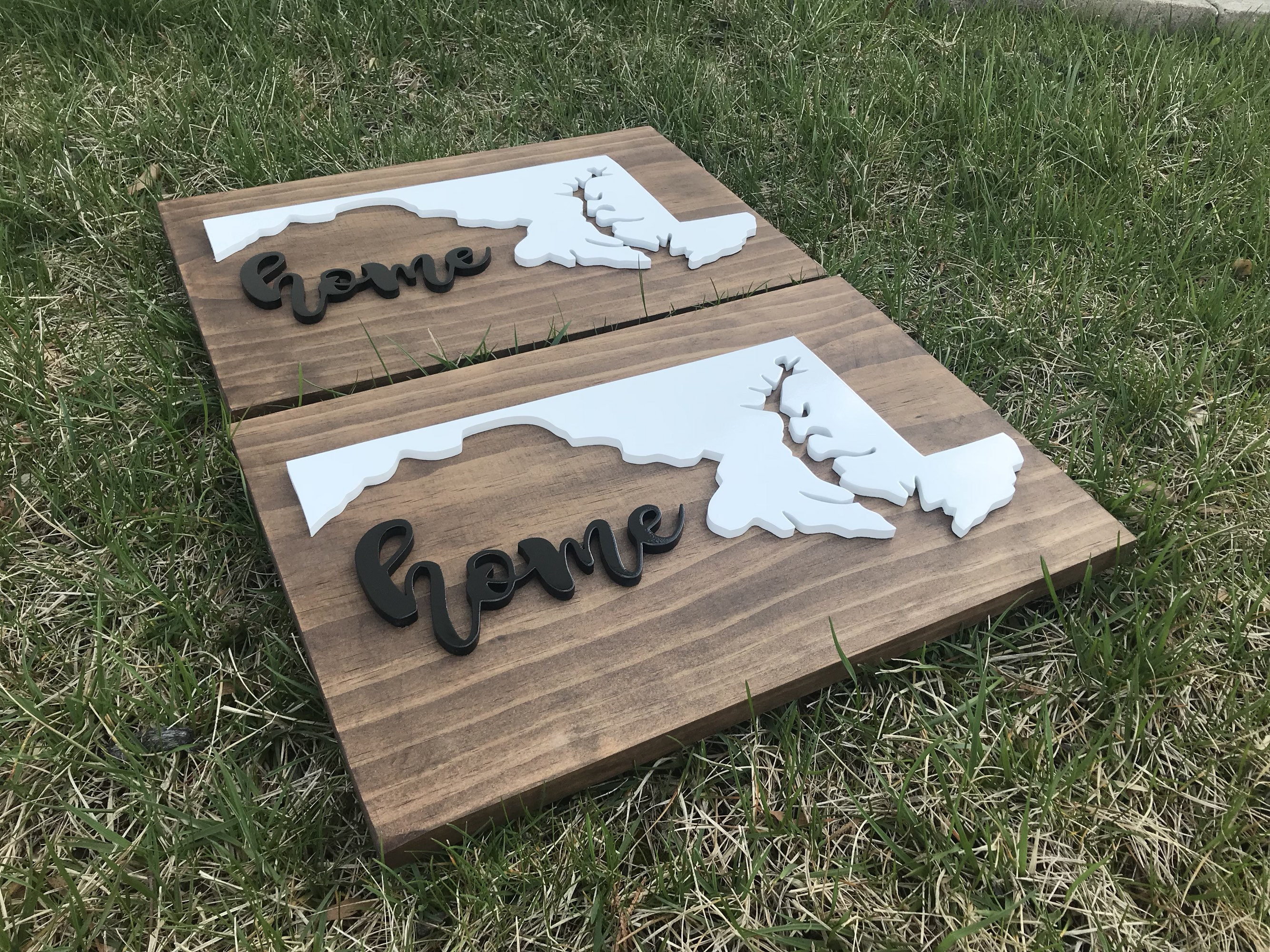 State of Maryland Outline With Script "home" Signs - Baltimore - Wood ...