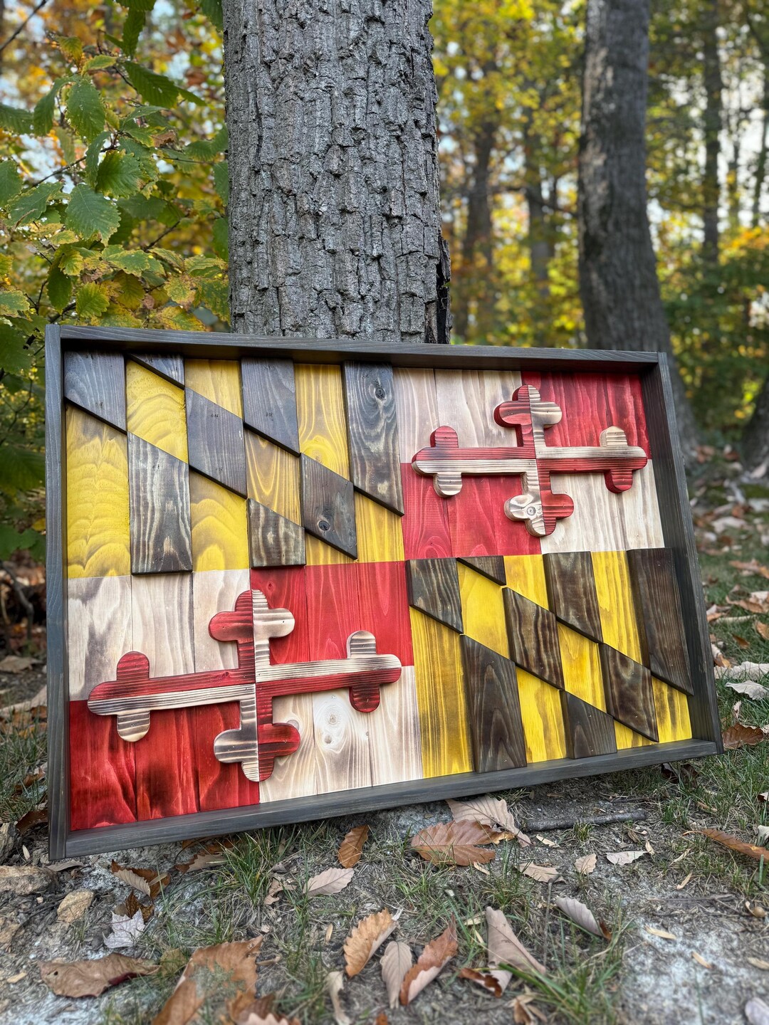 3D Charred & Stained Maryland Flag Black Frame - Wall Art - Wooden ...