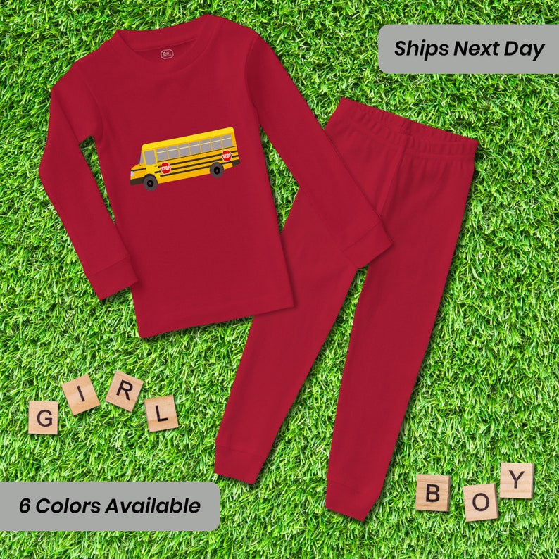 Kids Pajama Matching Set School Bus Car Auto Style B Bus Unisex Toddler ...