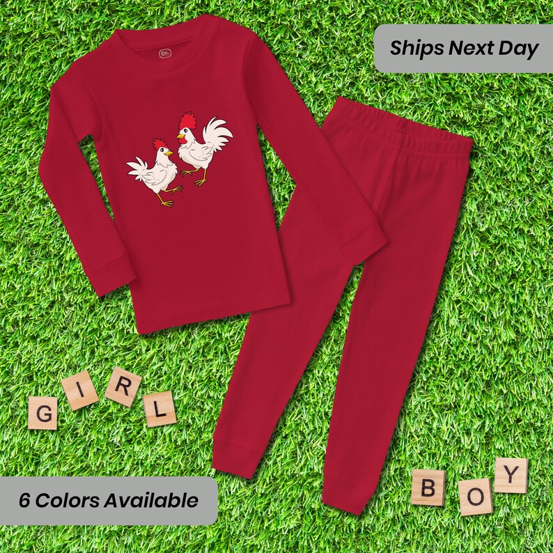 Kids Pajama Matching Set Chicken and Rooster Animals Farm Farm - Etsy