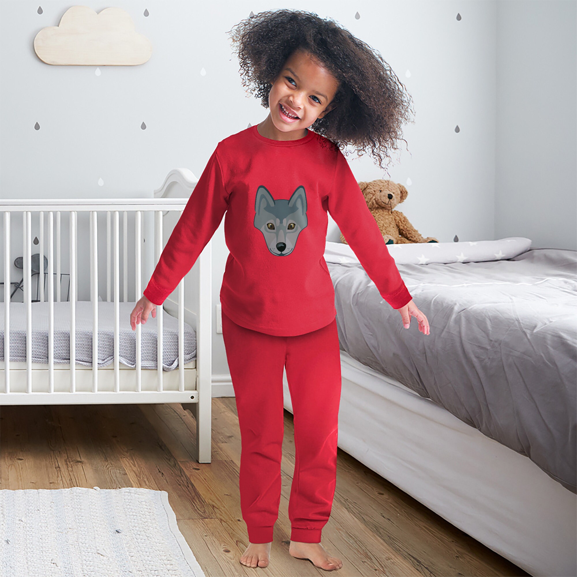Kids Pajama Matching Set Wolf Head Woodland Unisex Toddler Girls & Boys ...
