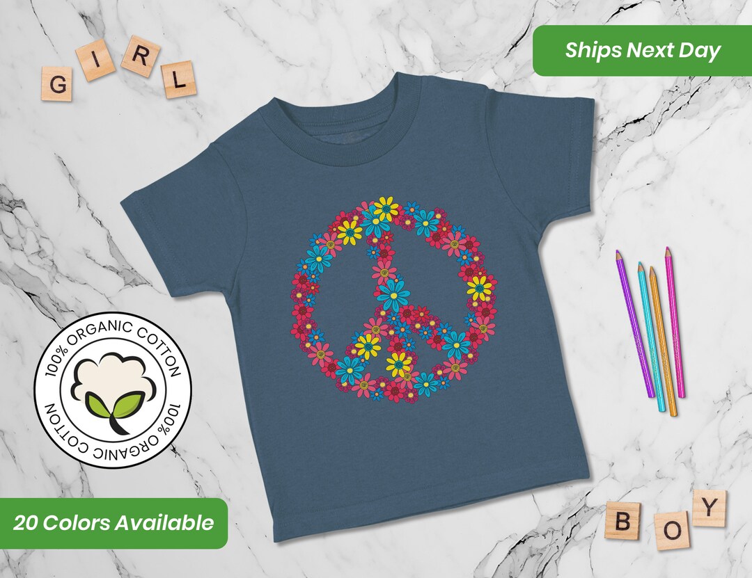 Custom Kids Clothes Funny Toddler Shirts Peace and Love Symbol Flowers ...