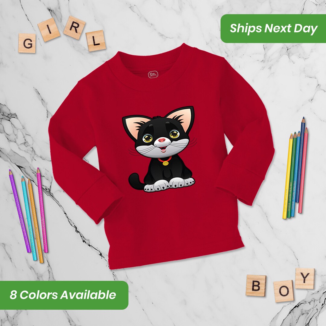 Kids Clothes Funny Toddler Long Sleeve Shirts Black Cat Cute Cat Lover ...