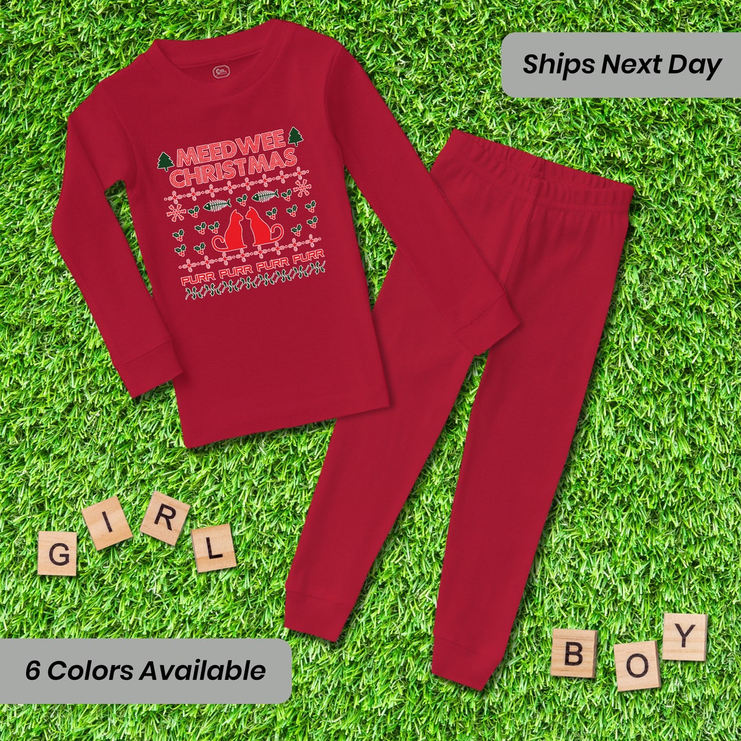 Kids Pajama Matching Set Meed Wee Christmas 2 Red Cats Facing Each ...