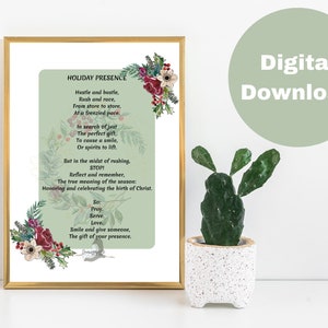 Holiday Presence Poem, Green Christmas Wreath, Inspirational Printable ...