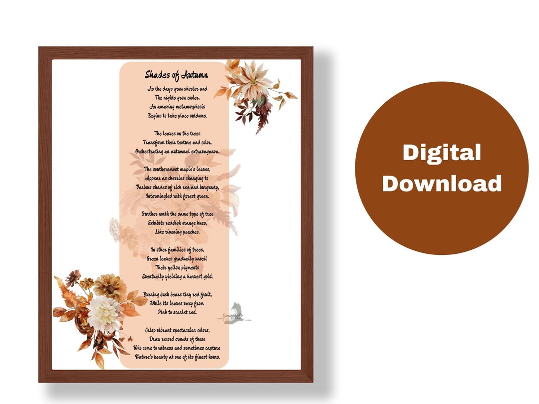Shades of Autumn Poetry Printable Wall Art, Autumn Poem Home Decor ...