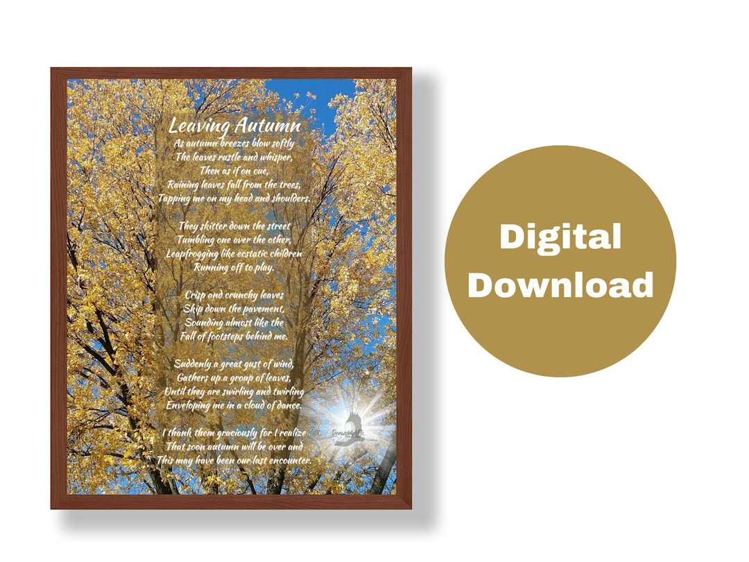 Leaving Autumn Poetry Printable Wall Art, Autumn Poem Home Decor ...