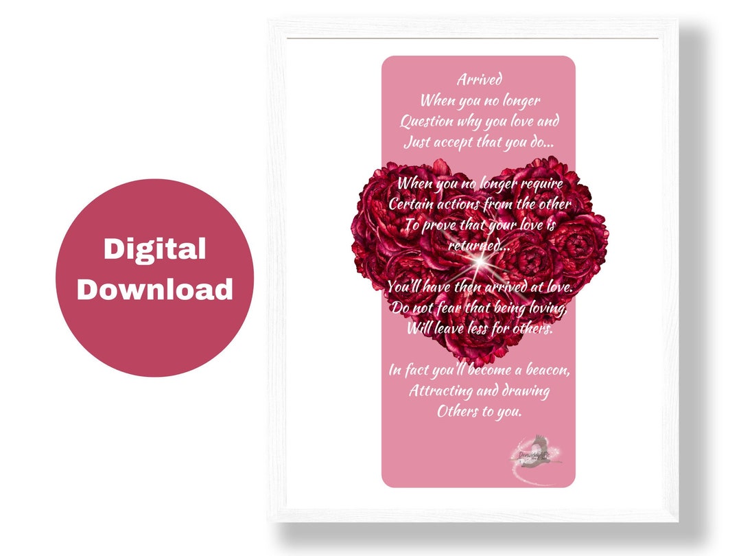 Arrived Poetry Printable, Unconditional Love Poem Printable, Valentine ...