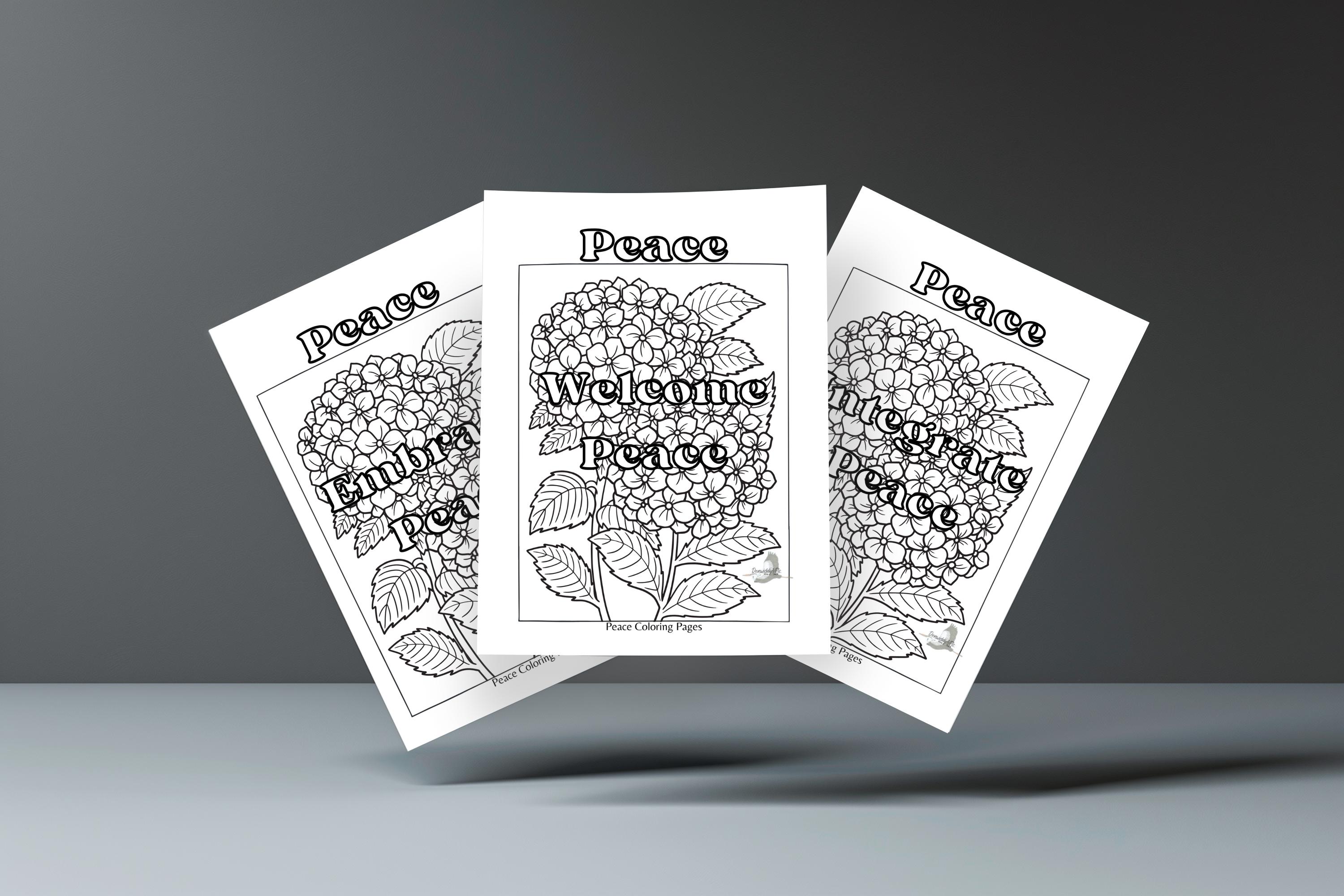 Set of 3 Peace Themed Coloring Pages Calming Stress Relief Anxiety ...
