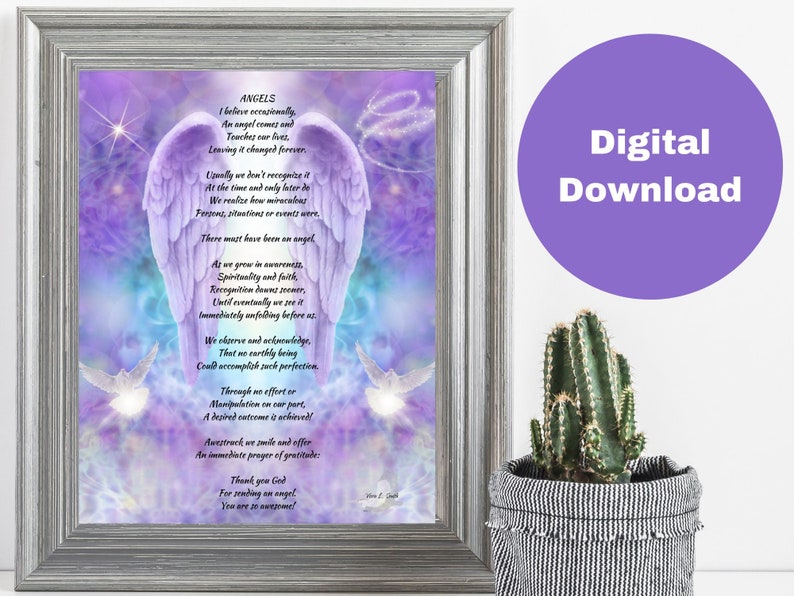Angels Poetry Printable Wall Art, Inspirational Poem Home Decor, Angels ...