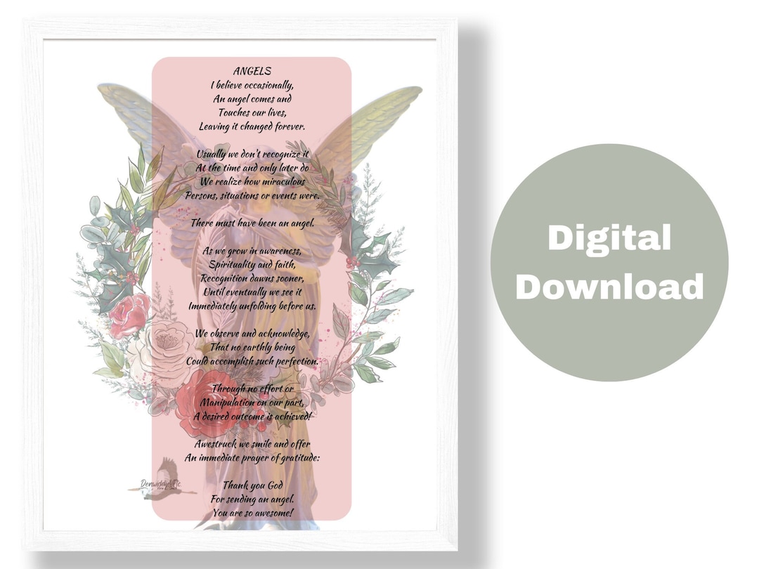 Angels Poetry Printable Christmas Red Wall Art, Inspirational Poem Home ...