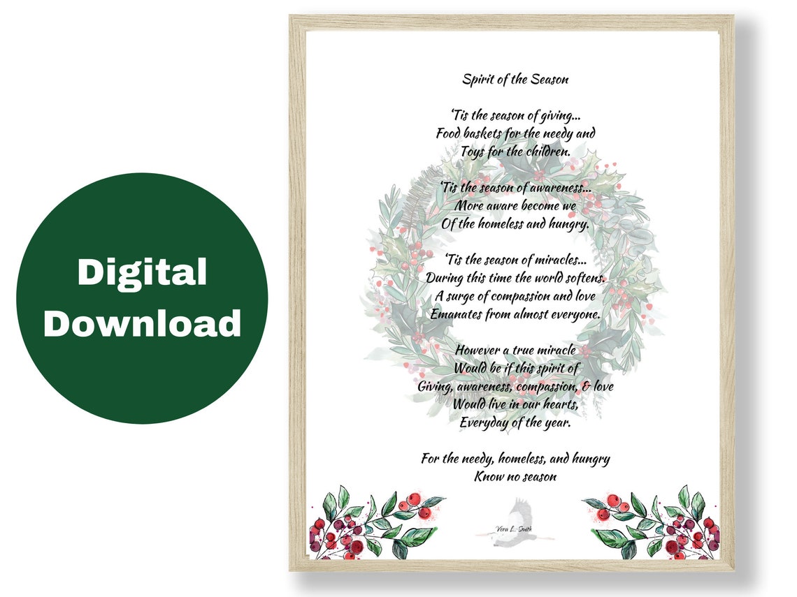 Spirit of the Season Poetry Printable Wall Art, Christmas Poem ...
