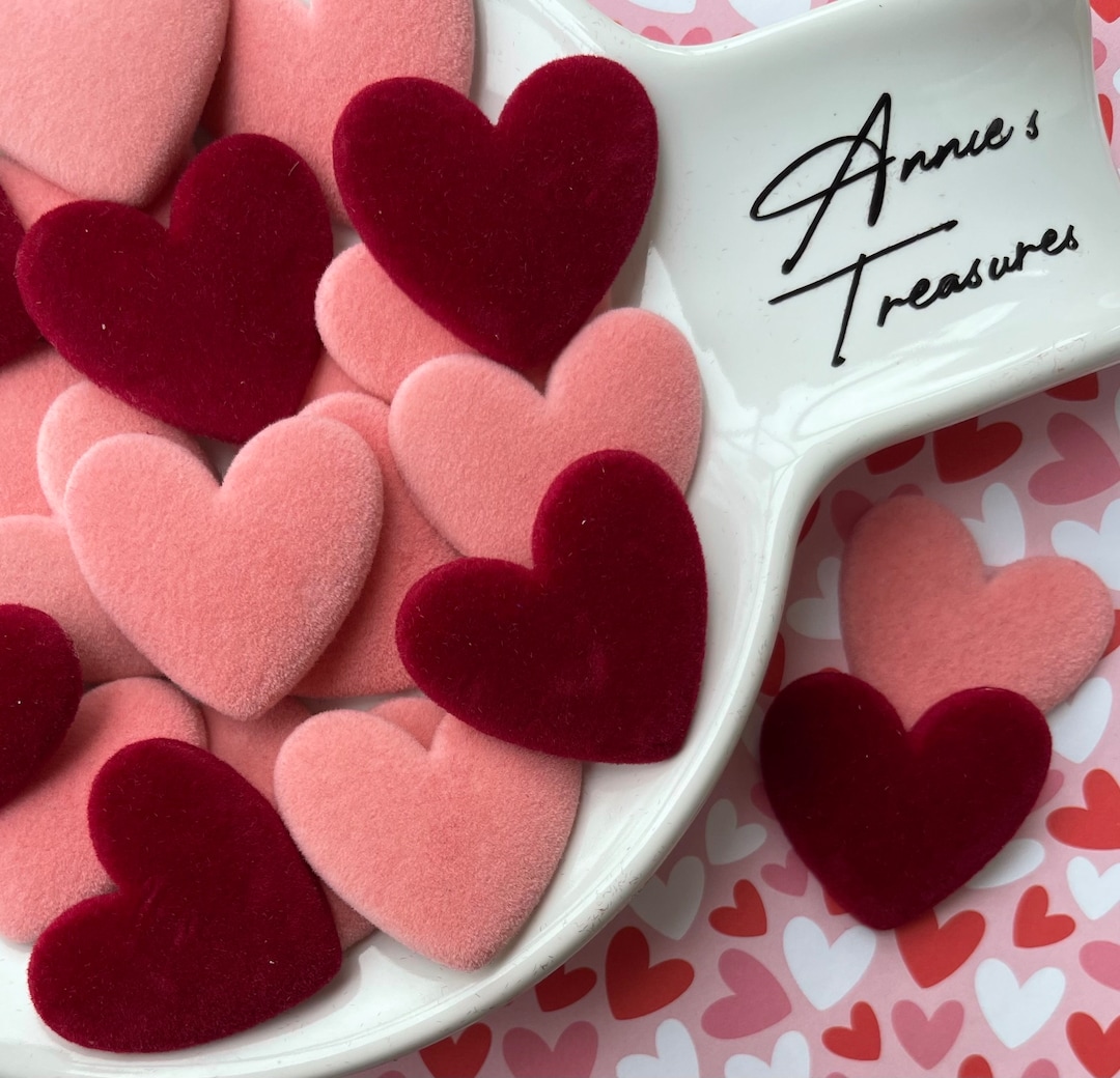 Red Velvet Hearts | Flocked Hearr Cabochon | Heart Charms | Valentine ...