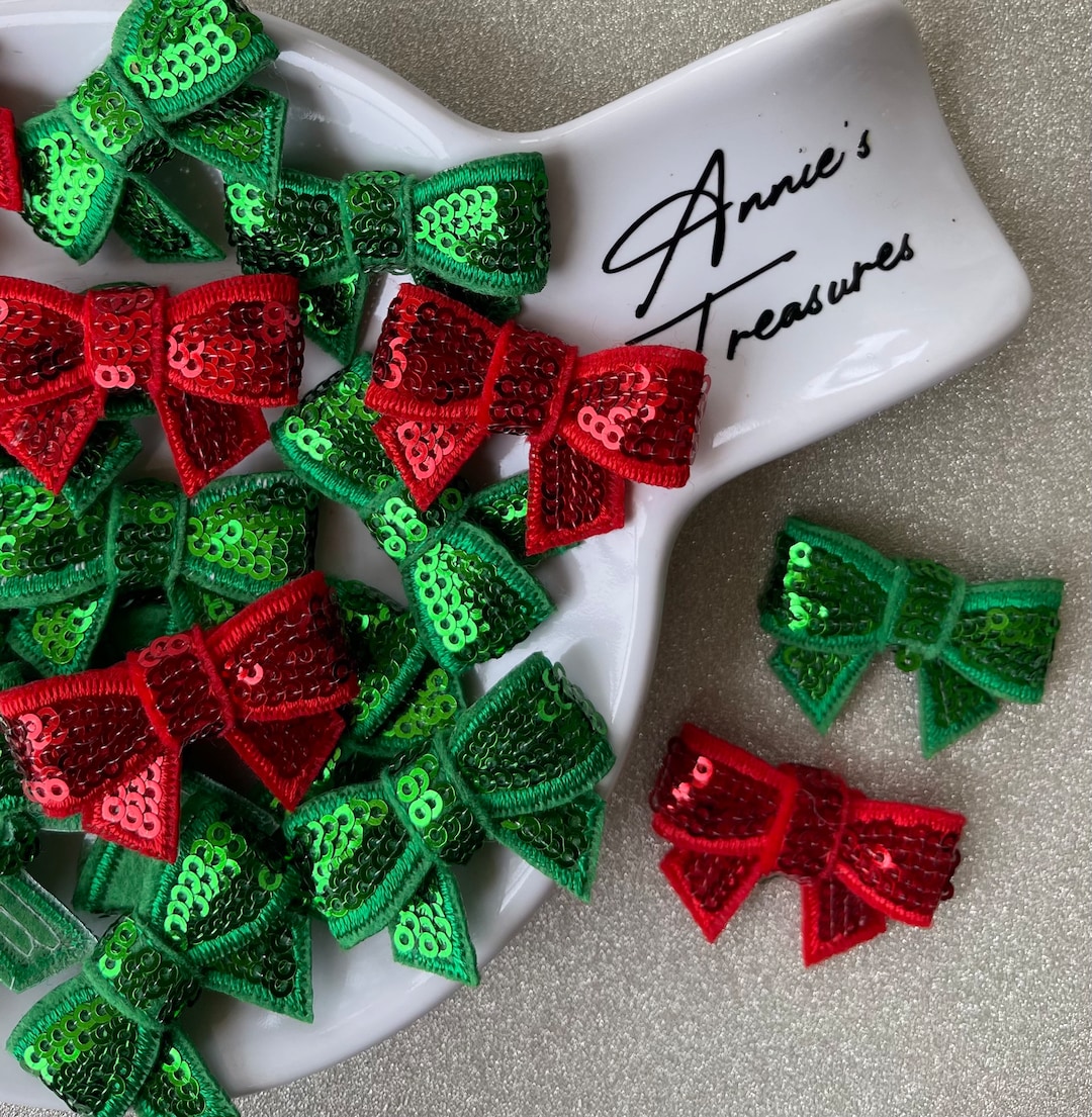 Mini Christmas Bows | Sequin Red Bow | Sequin Green Bow | Christmas ...