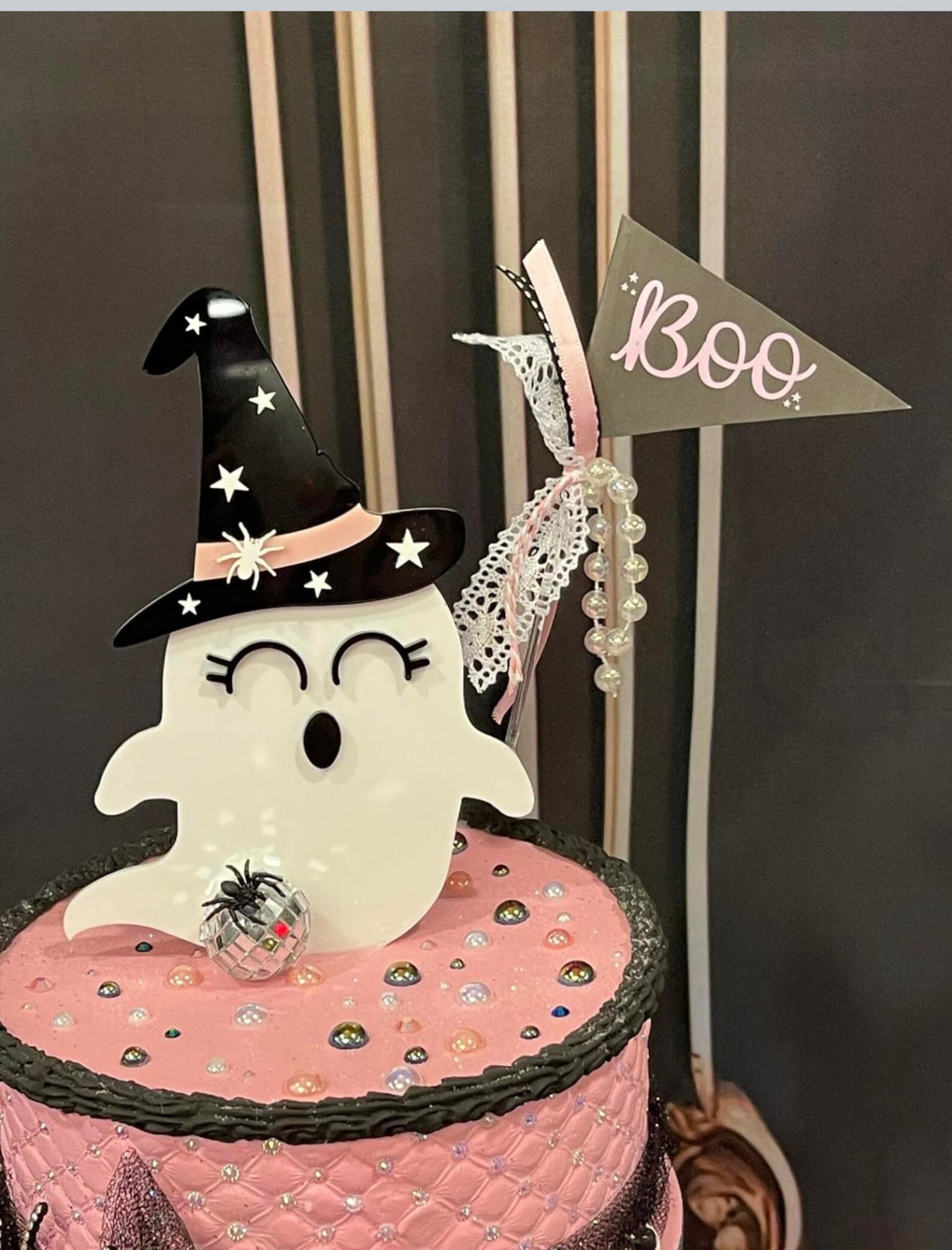 Pink Glam 10” Ghost Cake Topper | Acrylic Witch Ghost Cake Topper ...