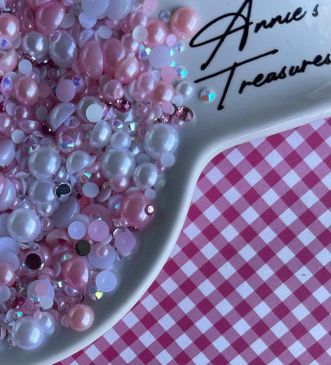 Pink and White Sparkle Beads| Sparkle Pearl Half Beads | Assorted Bead ...