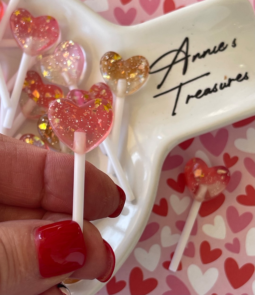 Fake Glitter Heart Lollipops| Valentine Glitter Lollipops | Resin Heart ...