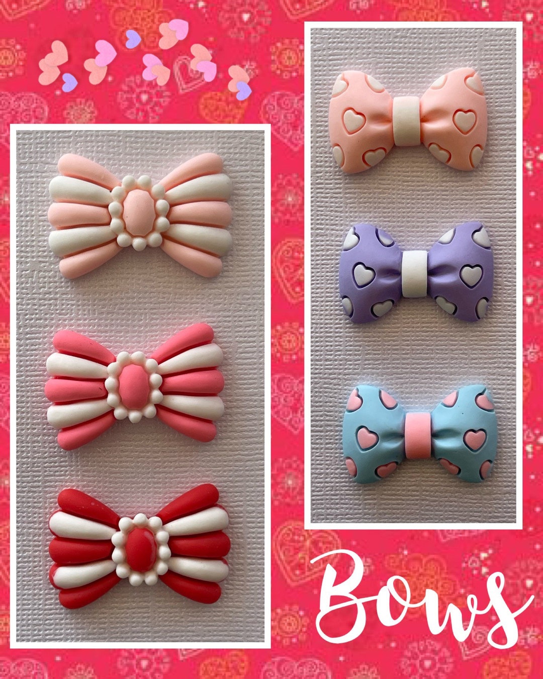 Heart Bow Cabochons | Valentine’s Resin Bow Cabochon| Resin Bows for ...