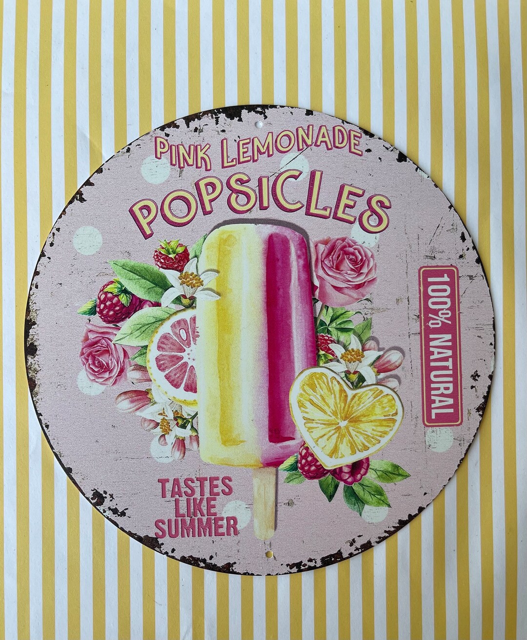 Round Tin Lemonade Sign Popsicle Tin Sign Wreath Attachment Lemonade ...