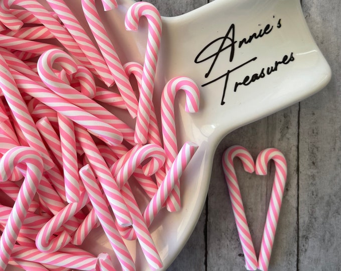 Large Pink Fake Peppermint Candy Canes | Polymer Clay Peppermints - Etsy