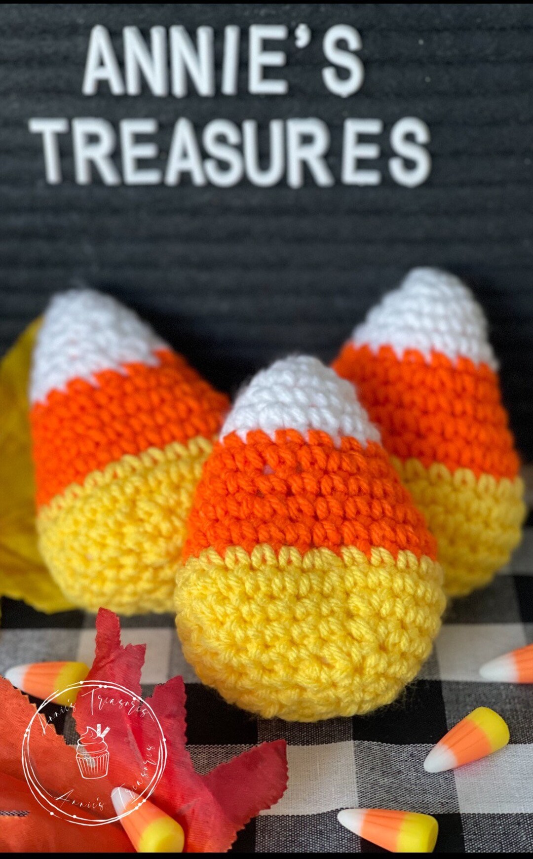 Crocheted candy corn candy corn decor fall decor tiered tray candy corn ...