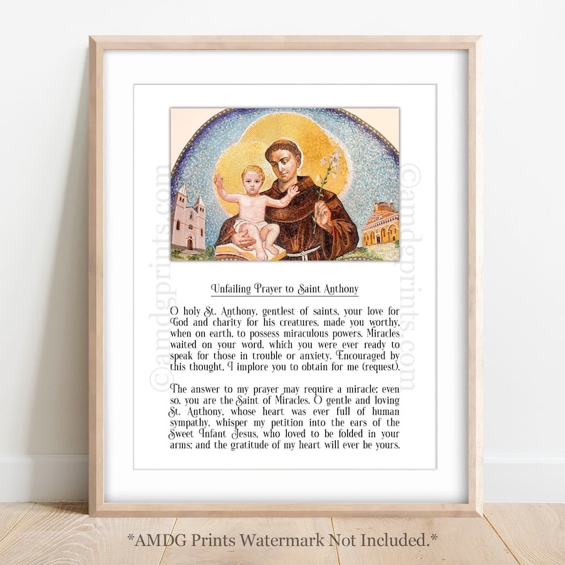 8 X 10 Unfailing Prayer to St Anthony; St Anthony of Padua; Catholic ...
