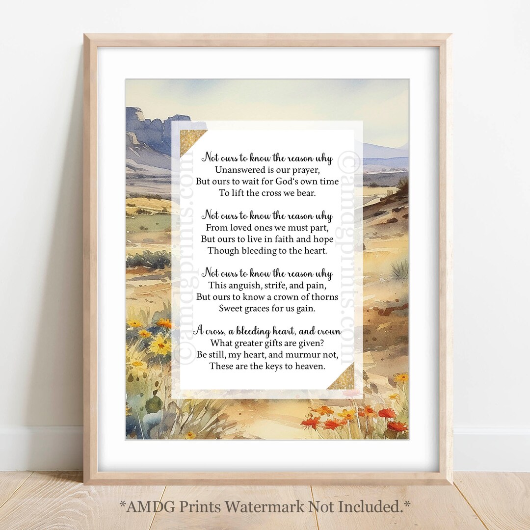 Not Ours to Know the Reason Why; Verses of Encouragement in This Vale ...