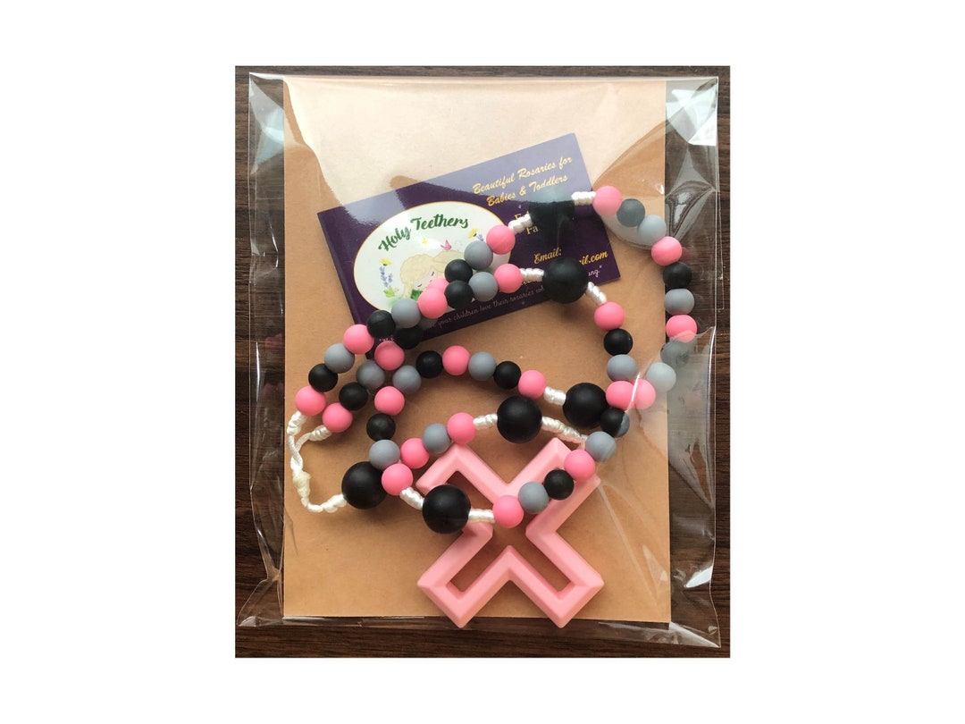 Holy Teethers Rosary Pink Gray Black Silicone Toddler's Rosary - Etsy