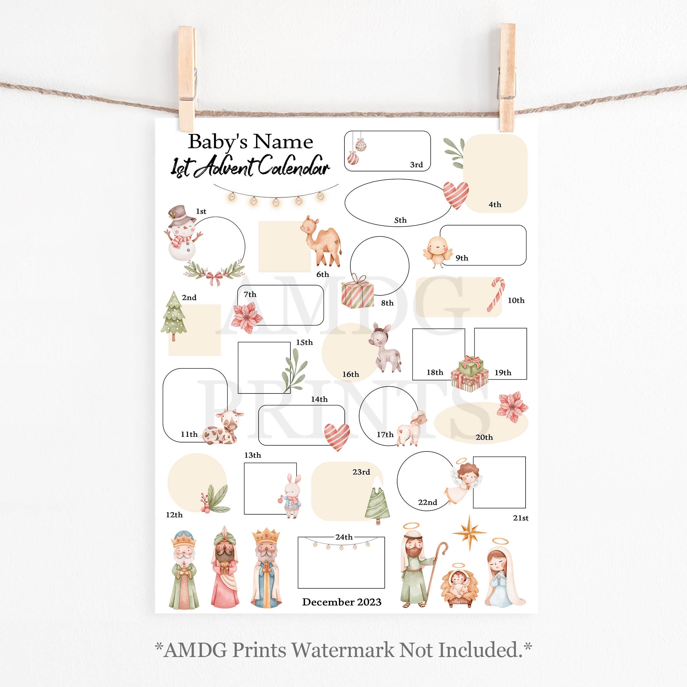 Keepsake Baby's First Advent Calendar; Personalized 8.5 X 11 Print - Etsy