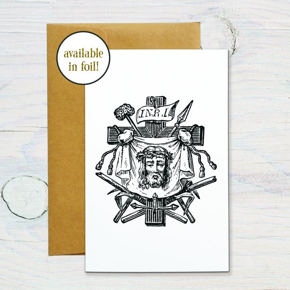 Christ Crucified Card Catholic Note Cards Foil Cards - Etsy