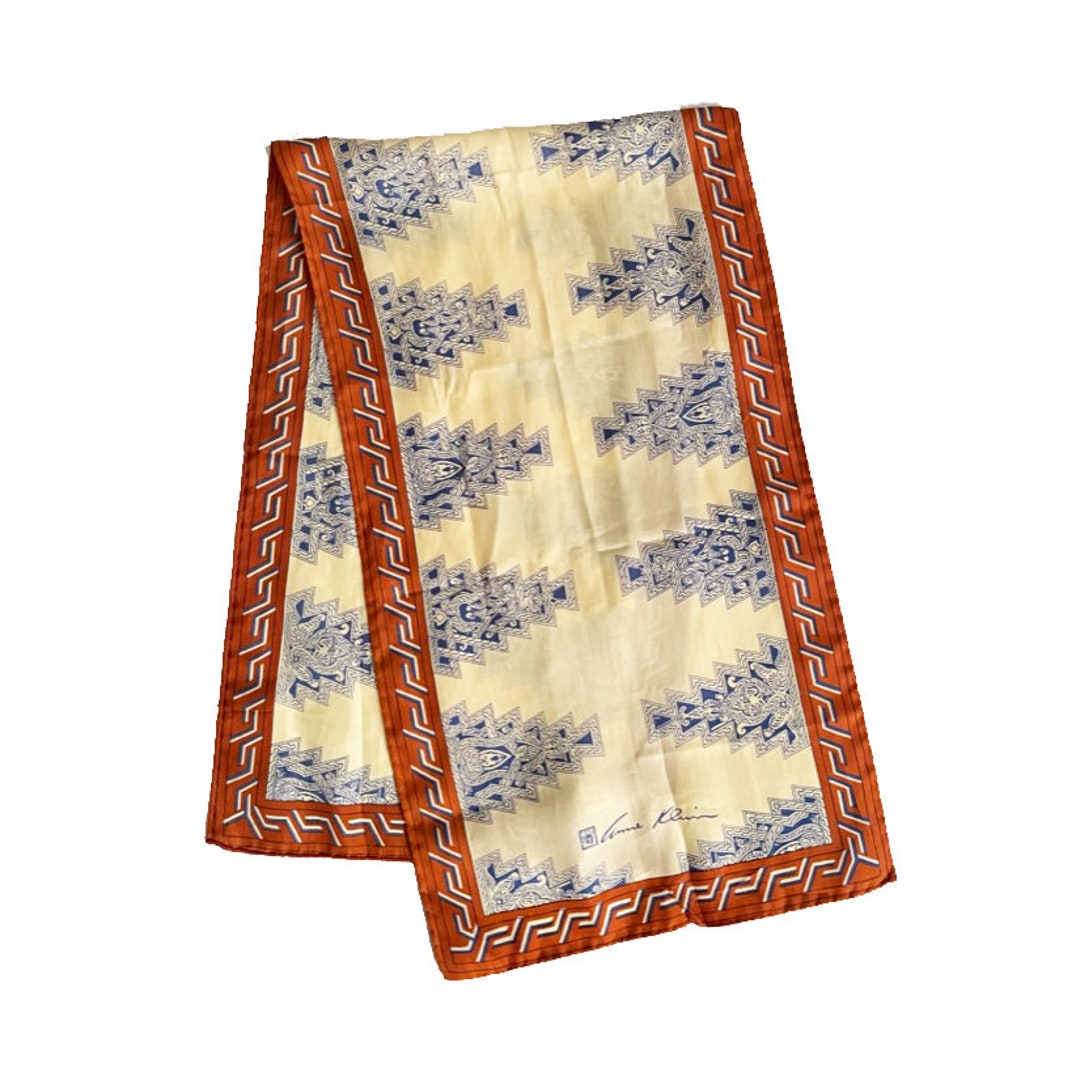 Vintage 1970s Anne Klein Art Deco Ancient Mayan Silk Scarf Headscarf ...