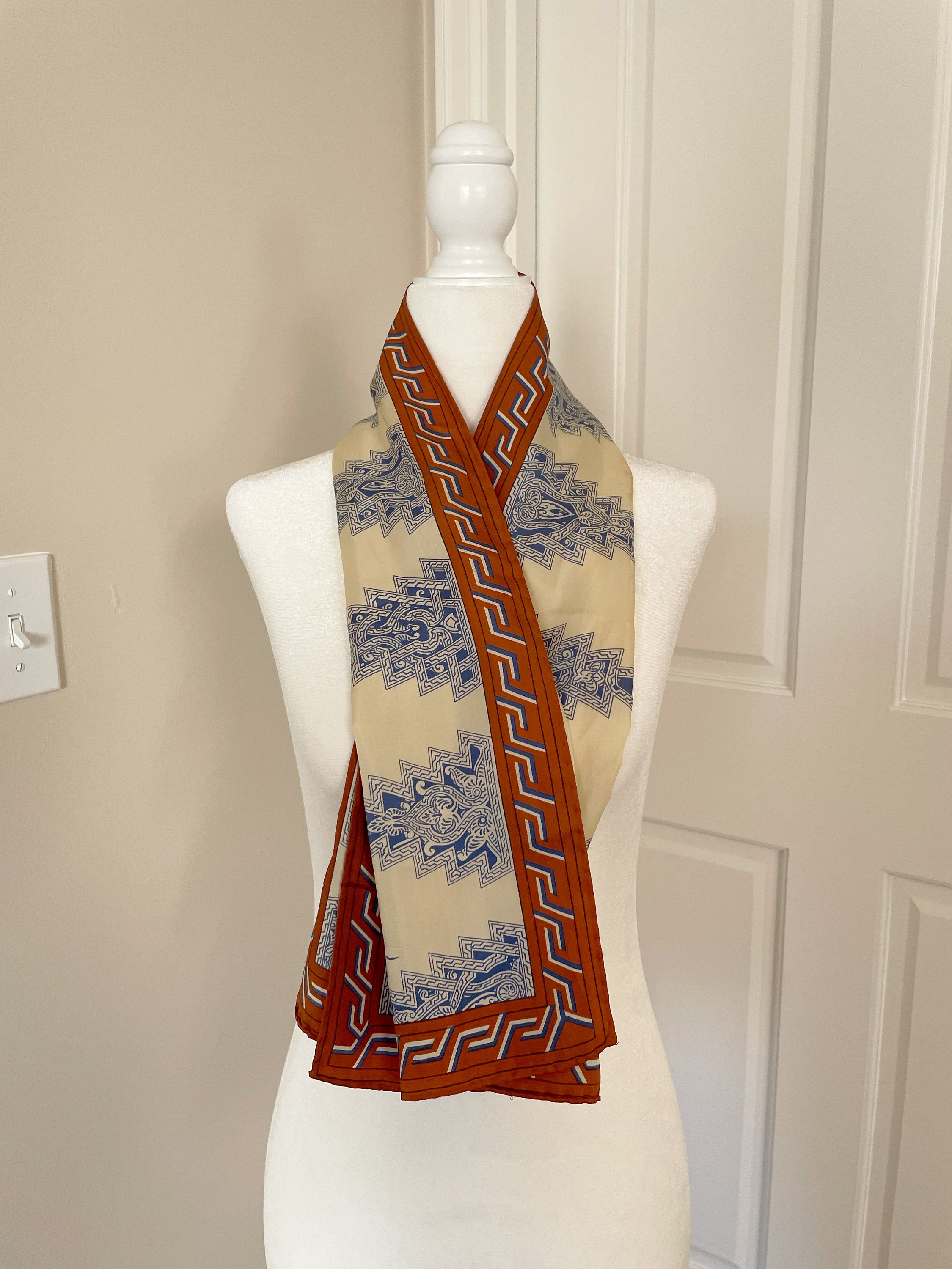 Vintage 1970s Anne Klein Art Deco Ancient Mayan Silk Scarf - Etsy