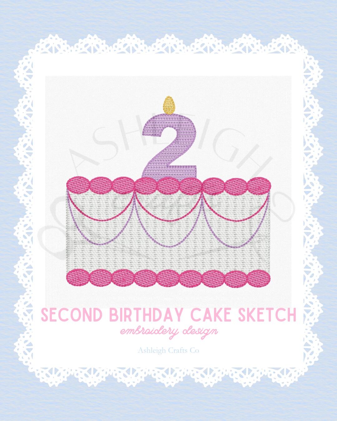 Second Birthday Cake Embroidery Design | Sketch Style (digital Download ...