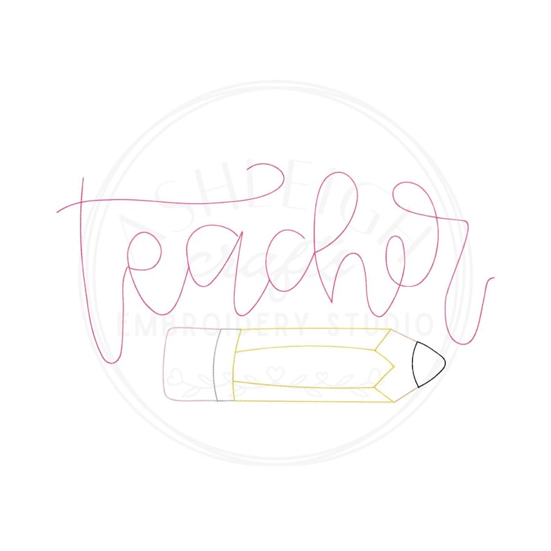 Teacher Script Pencil Doodle Bean Stitch Embroidery Design | Hand ...