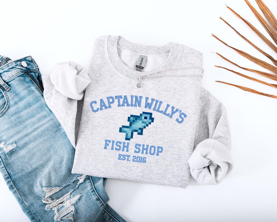 Captain Willy's Fish Shop Souvenir Shirt Embroidery Design | Stardew ...