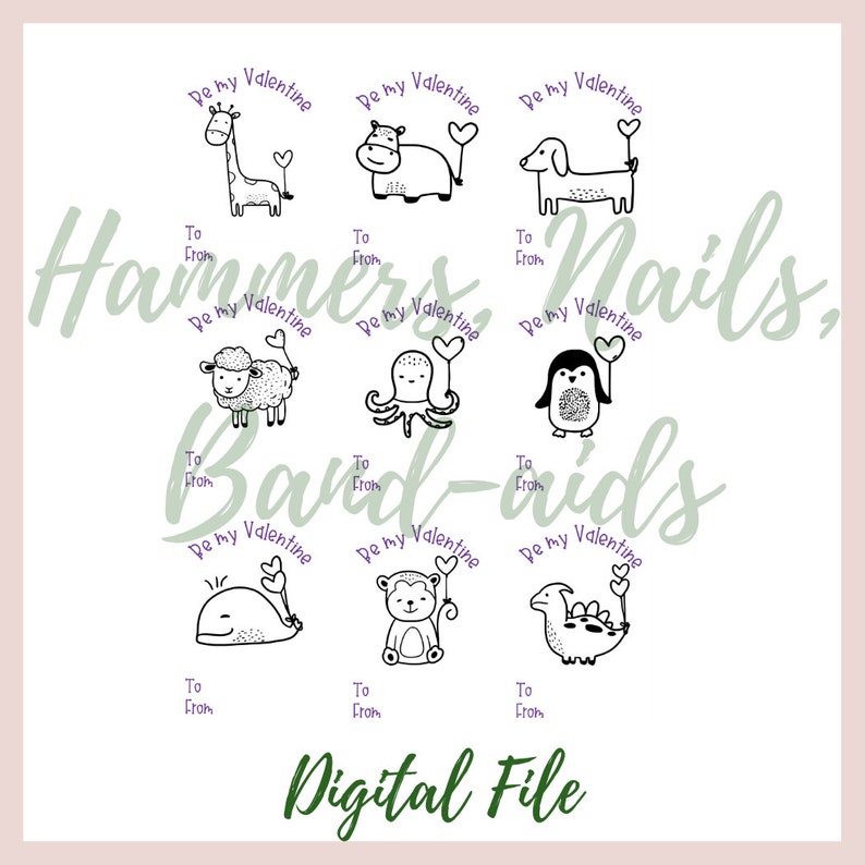 Set of 9 Hand Drawn DIY Valentine's Day Coloring Cards Png, Svg, Pdf ...