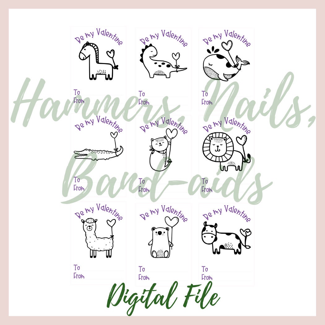 Set of 9 Hand Drawn DIY Valentine's Day Coloring Cards Png, Svg, Pdf ...