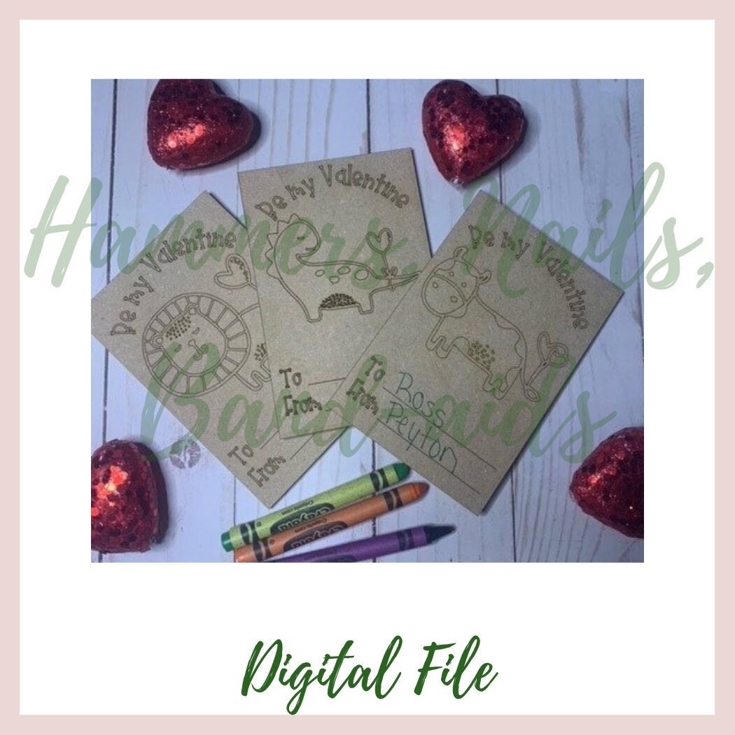 Set of 9 Hand Drawn DIY Valentine's Day Coloring Cards Png, Svg, Pdf ...
