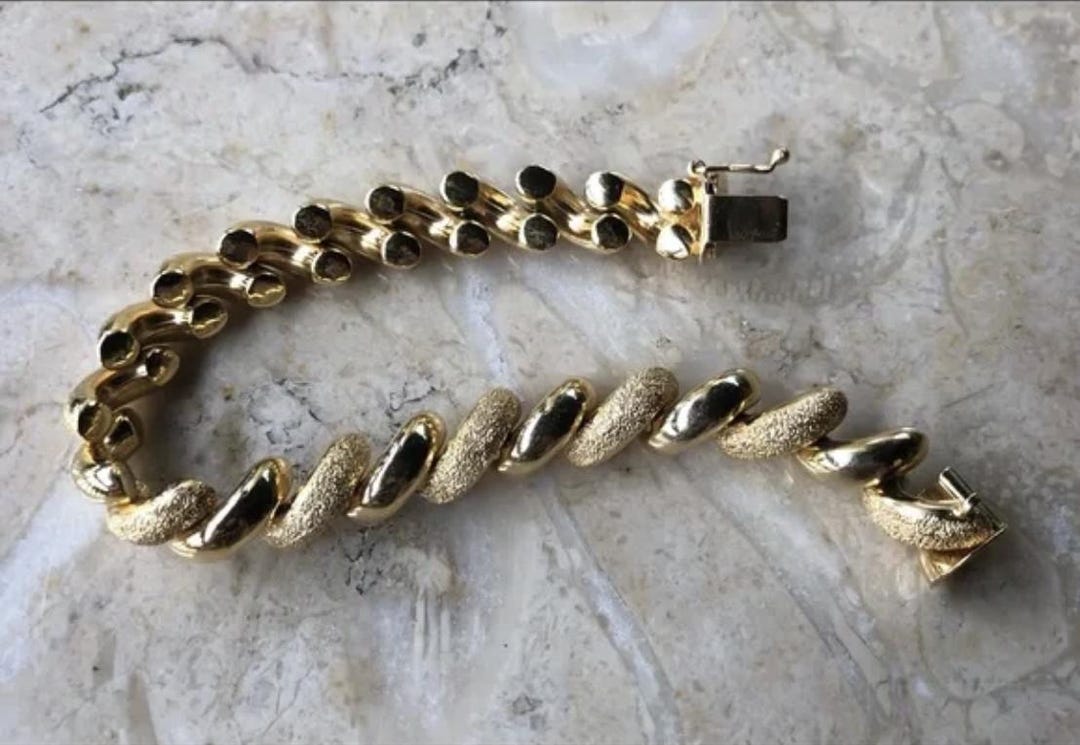 Macaroni Bracelet 22kt Gold Vermeil ITALY Sterling Silver 925 6.5 Fine ...